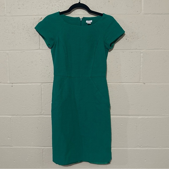 J. Crew | Dresses | J Crew Below Knee Dress Green Textured Pencil Dress ...